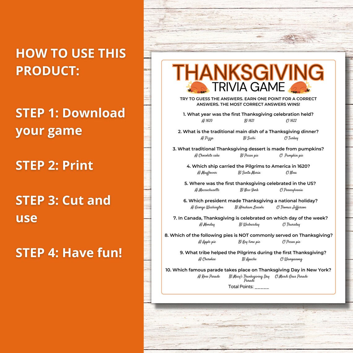 Thanksgiving Trivia Game, Printable Thanksgiving Games for Family, Fun ...