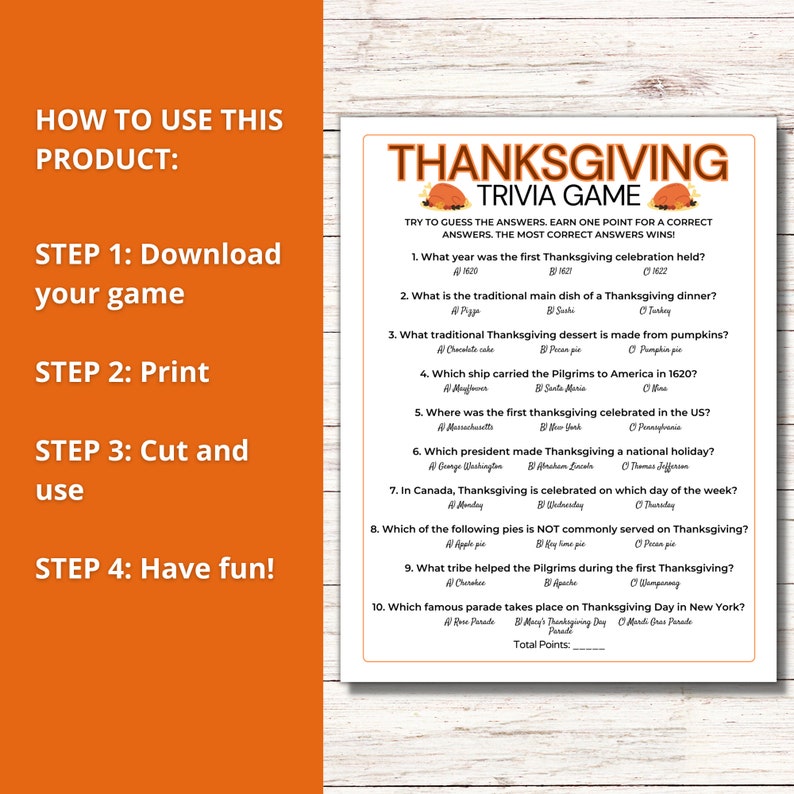 Thanksgiving Trivia Game, Printable Thanksgiving Games for Family, Fun ...