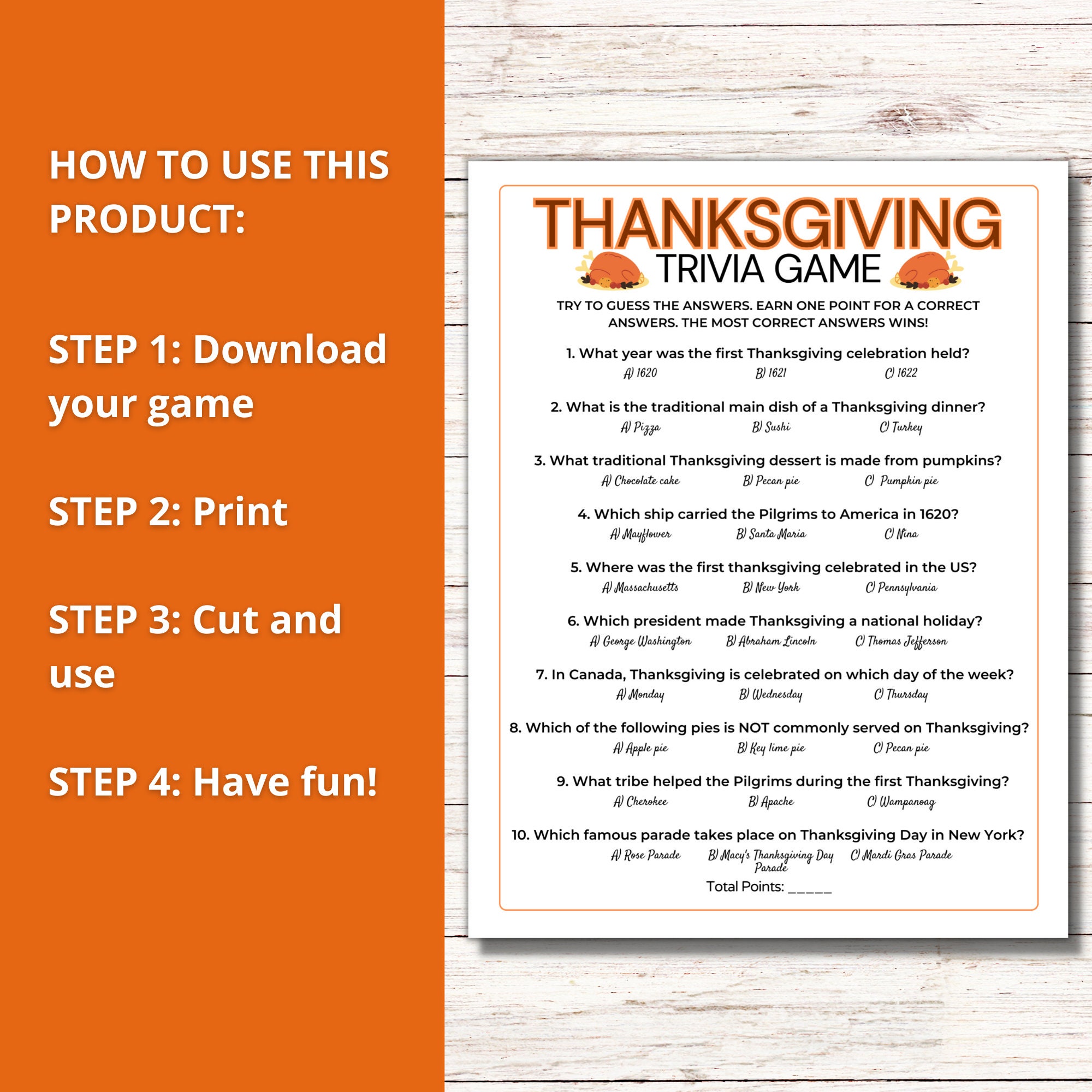 Thanksgiving Trivia Game, Printable Thanksgiving Games for Family, Fun ...