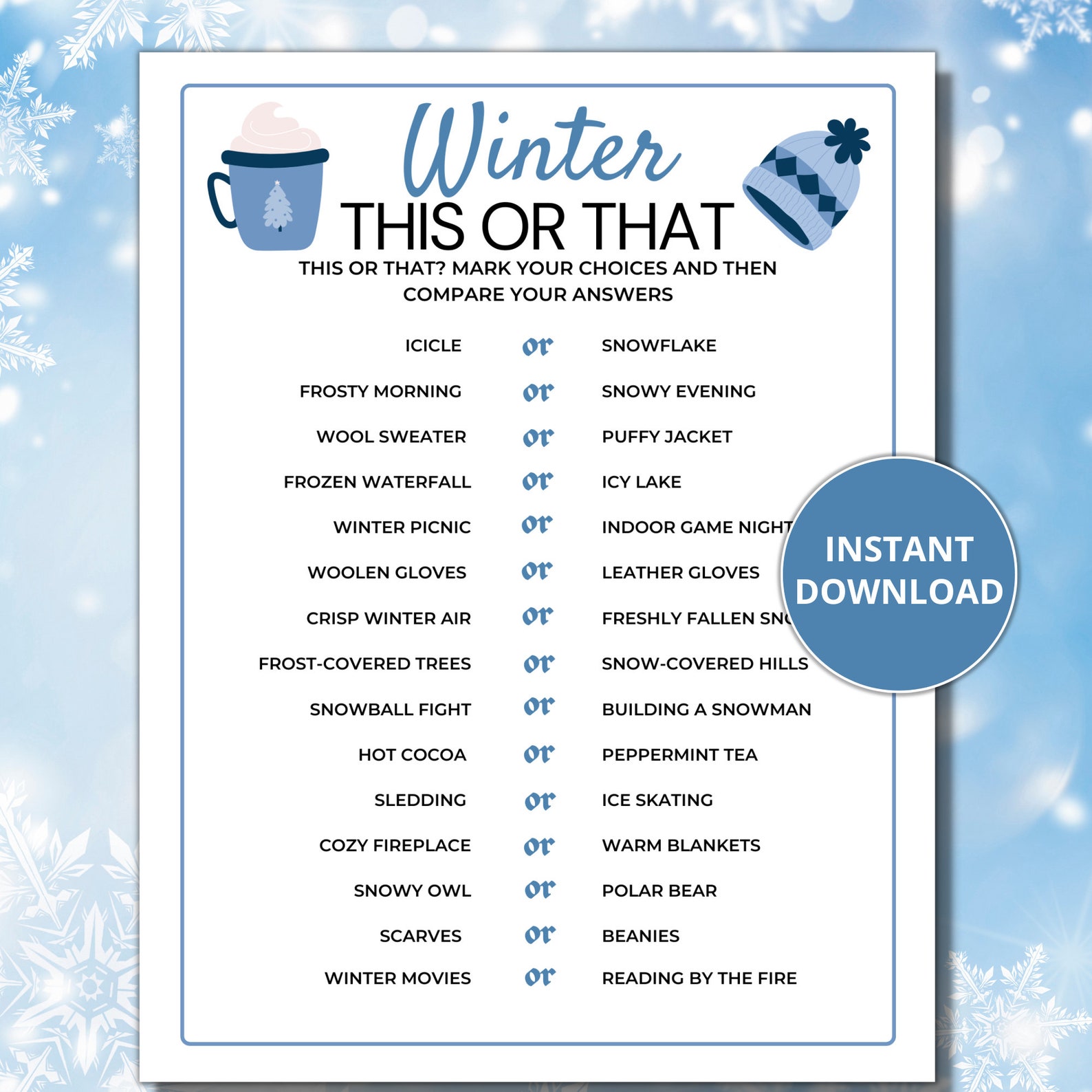 Winter This or That Printable Game, Winter Would You Rather Game ...