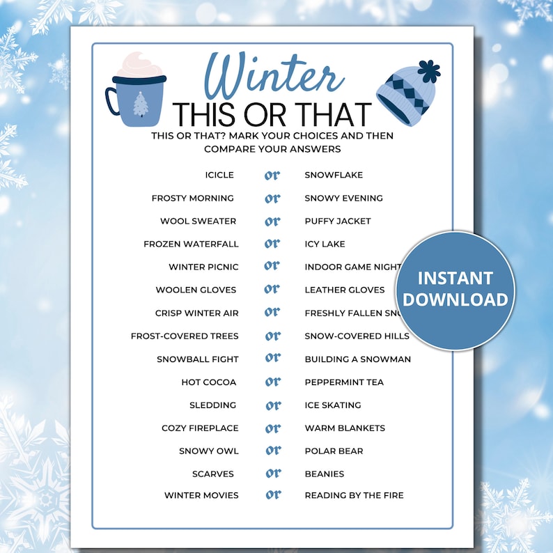 Winter This or That Printable Game, Winter Would You Rather Game ...