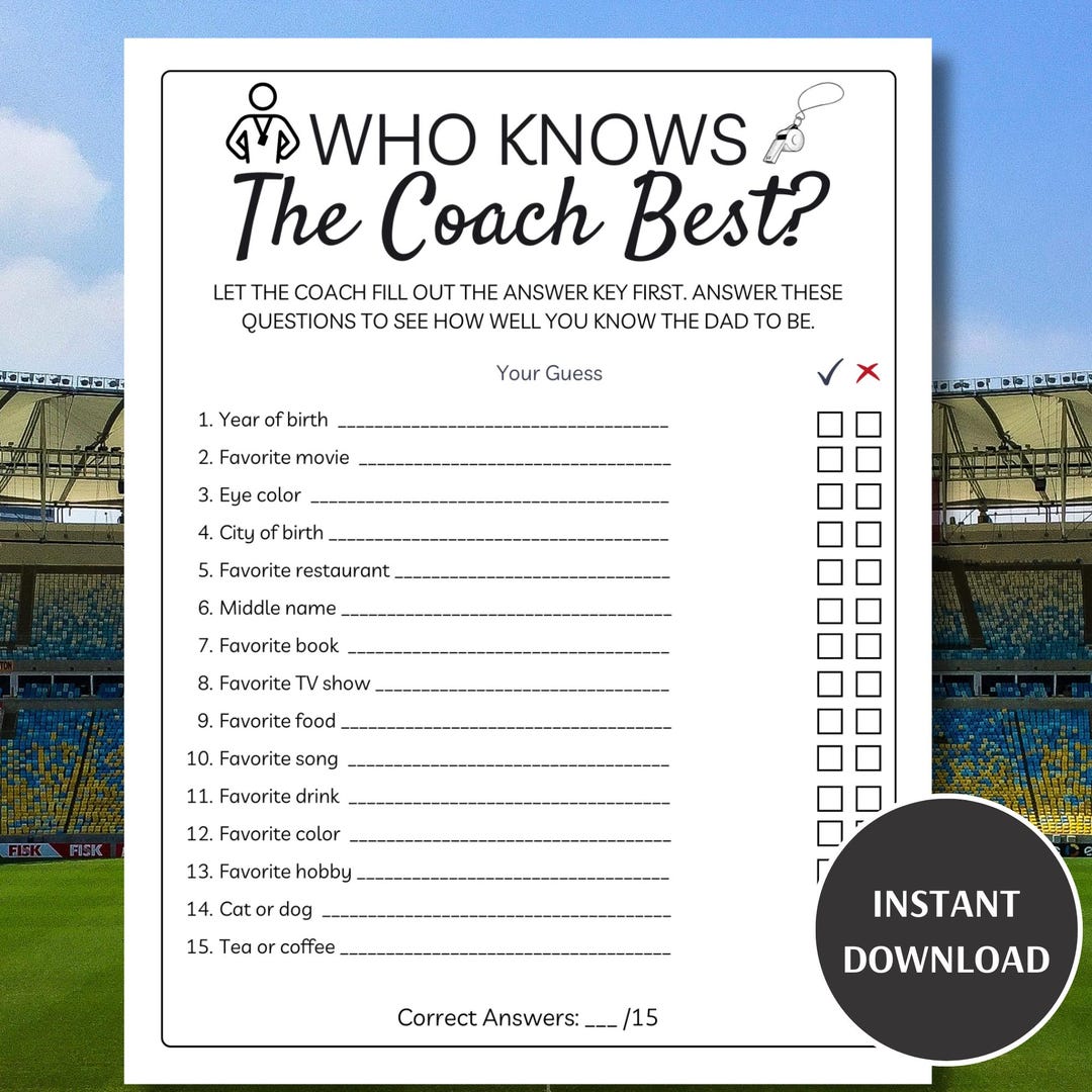 Who Knows the Coach Best Game, Printable Team Practice Game, Sports ...
