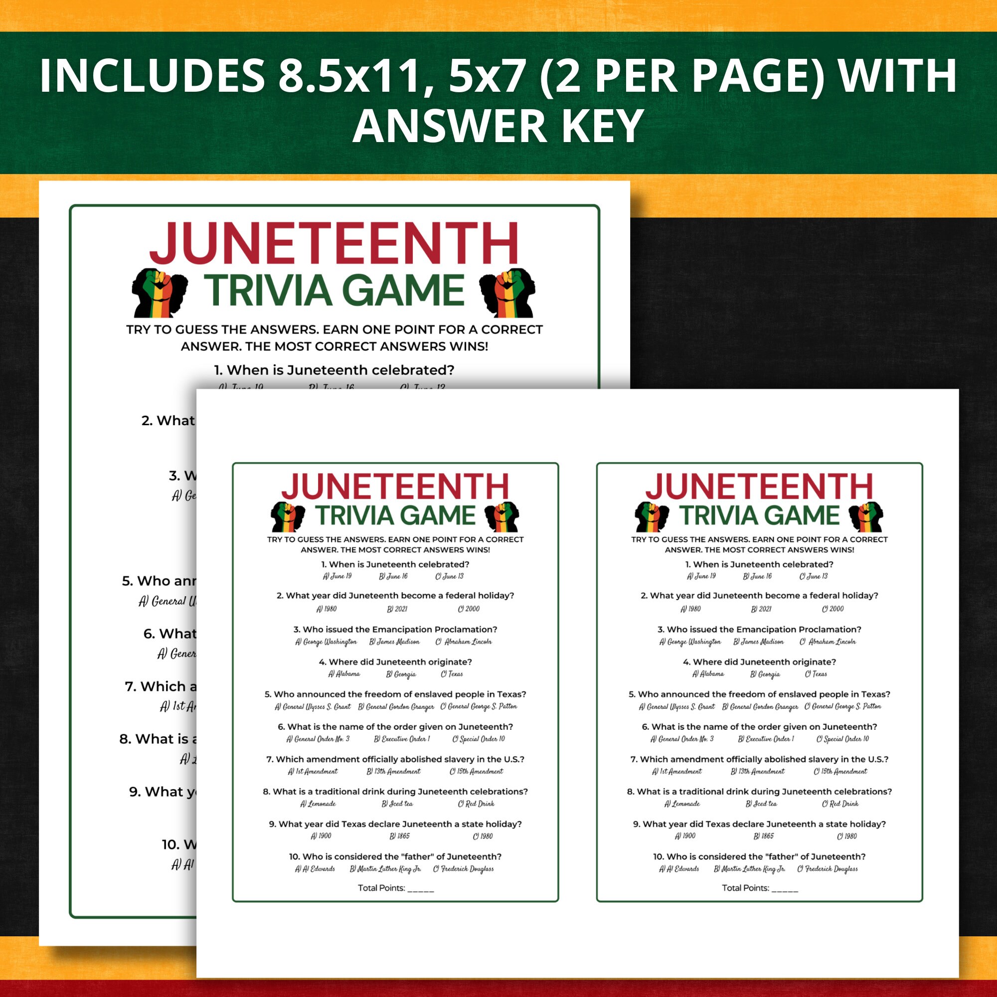 Juneteenth Trivia Game, Printable Freedom Day Trivia Game, Juneteenth ...