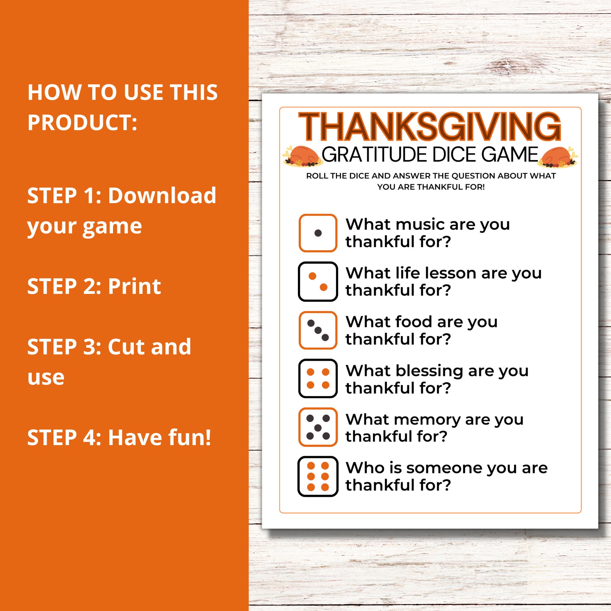 Thanksgiving Gratitude Dice Game, I'm Thankful for Dice Game, Fun ...
