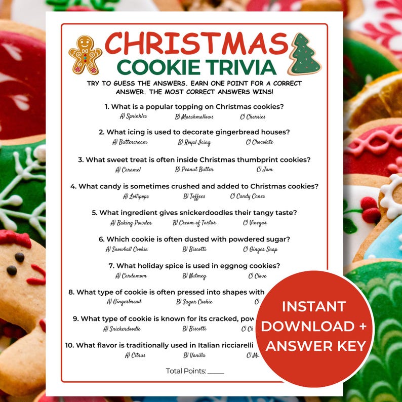 Christmas Cookie Trivia Game, Printable Cookie Game, Holiday Cookie ...