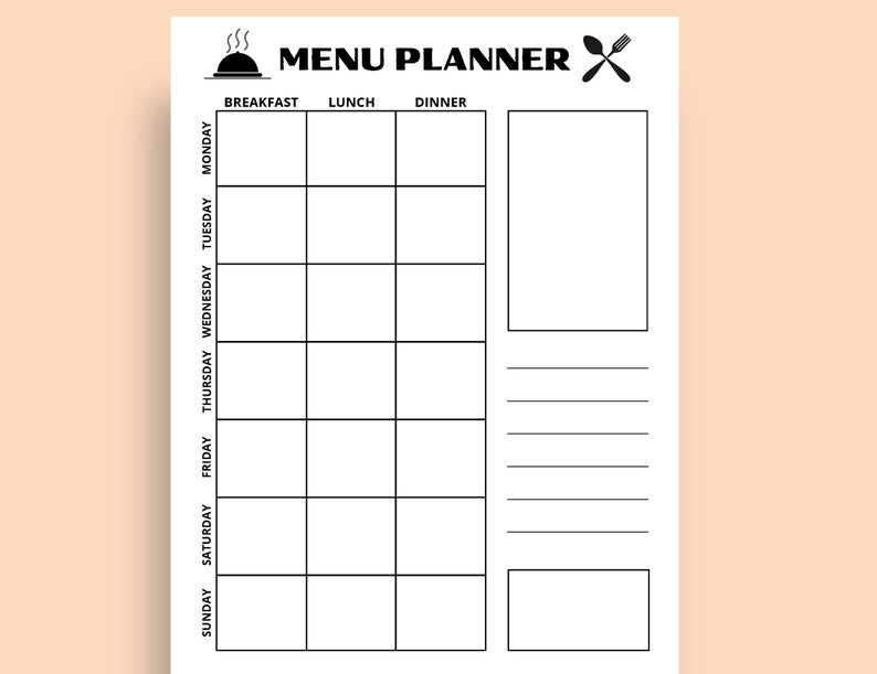 Weekly Menu Planner Printable, Meal Planner Fillable PDF, Editable Meal ...