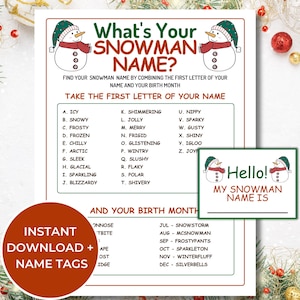 What's Your Snowman Name Game, Printable Snowman Name Generator Game ...