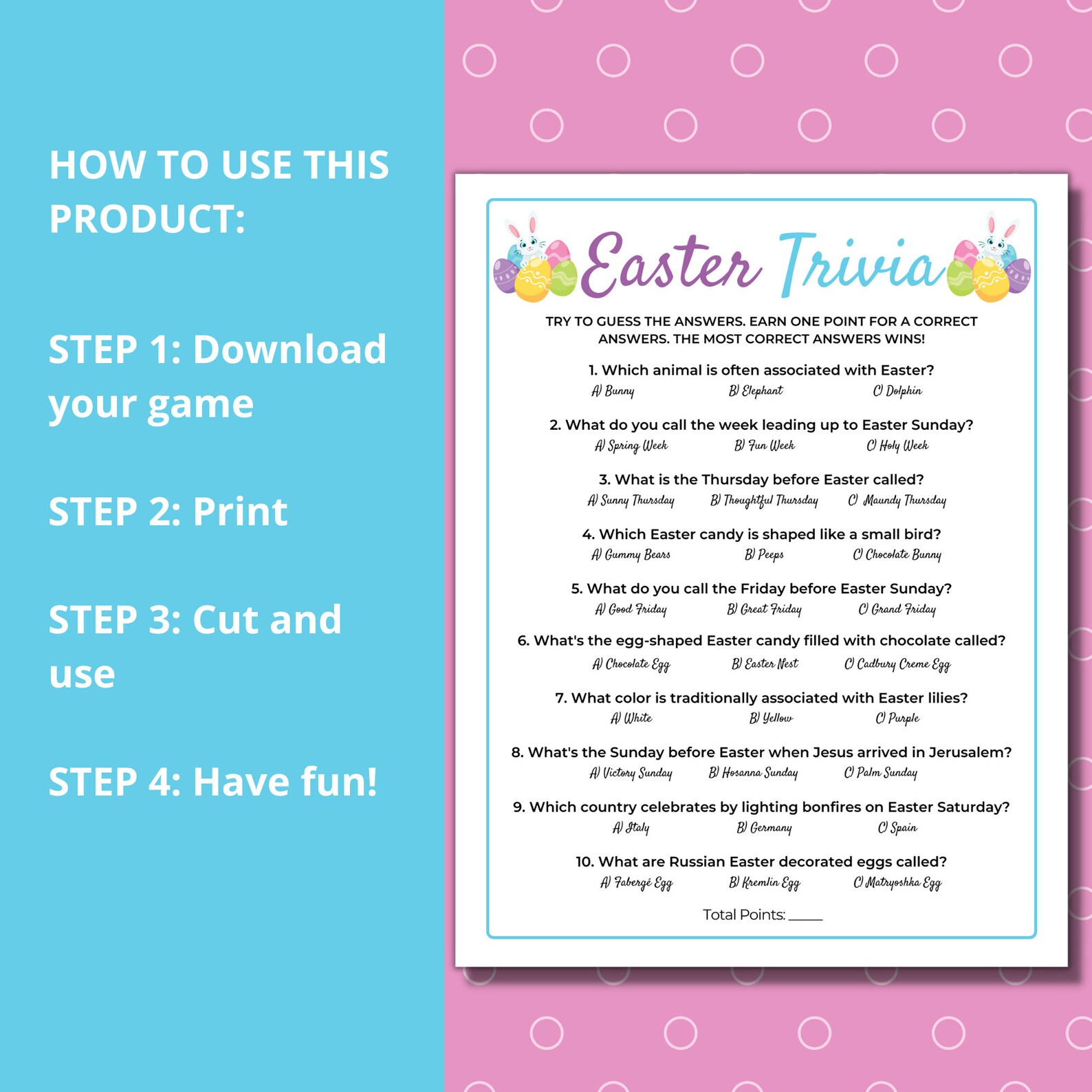 Easter Trivia Game, Printable Easter Games, Easter Party Game, Fun ...
