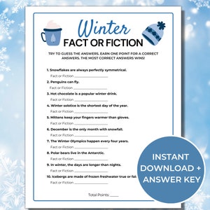 Winter Fact or Fiction Game, Printable Winter Games, True or False ...