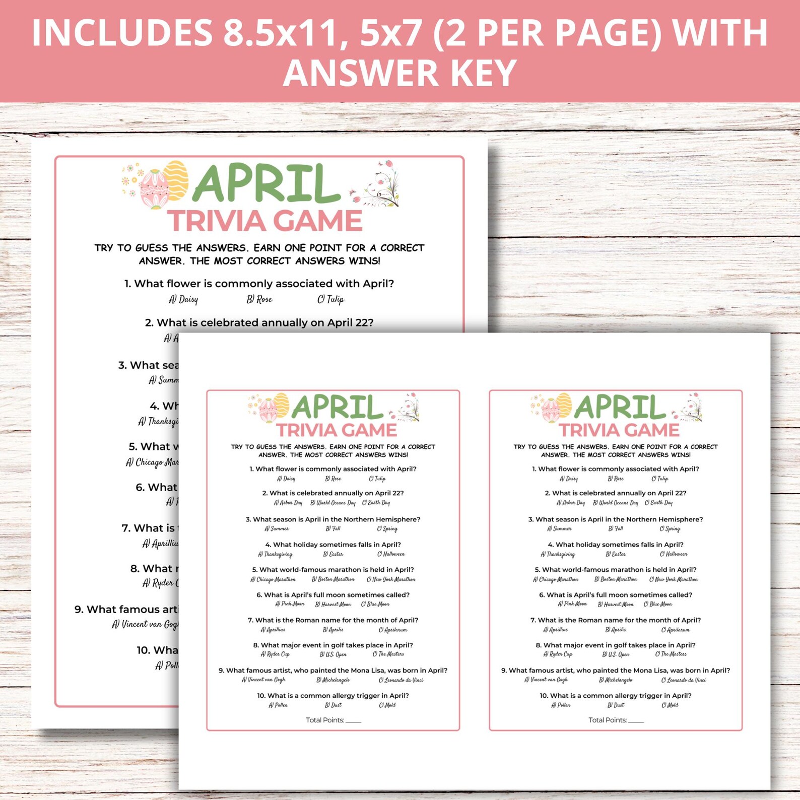 April Trivia Game, Printable April Party Game, Fun Spring Activities ...