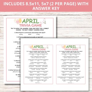 April Trivia Game, Printable April Party Game, Fun Spring Activities ...