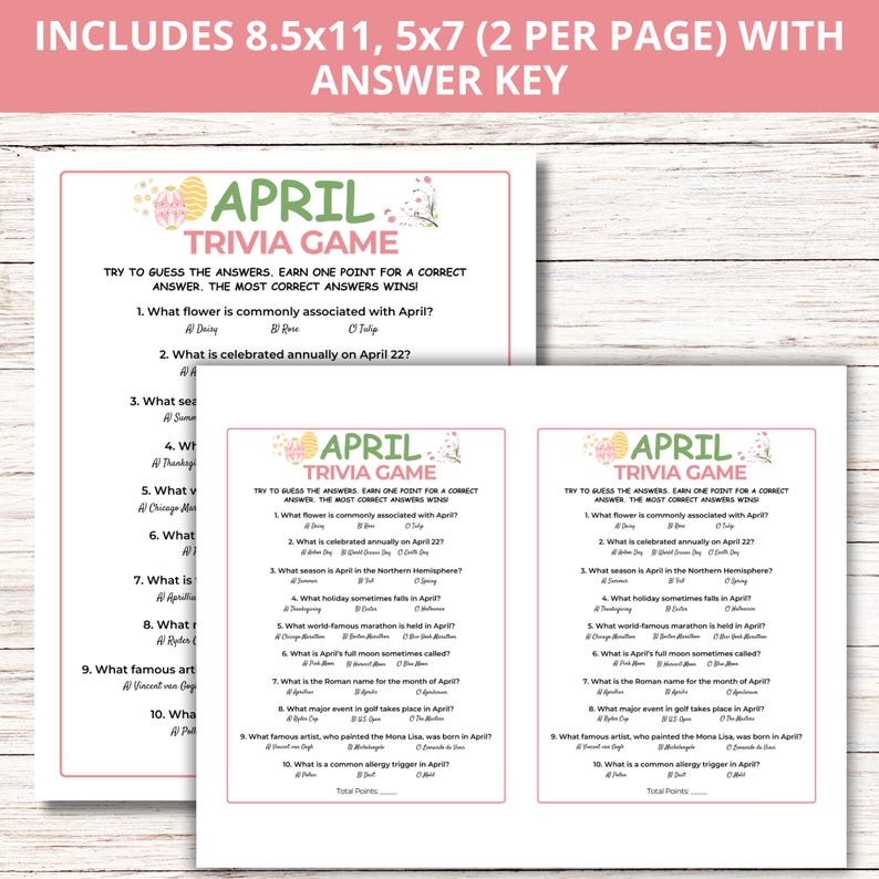 April Trivia Game, Printable April Party Game, Fun Spring Activities ...
