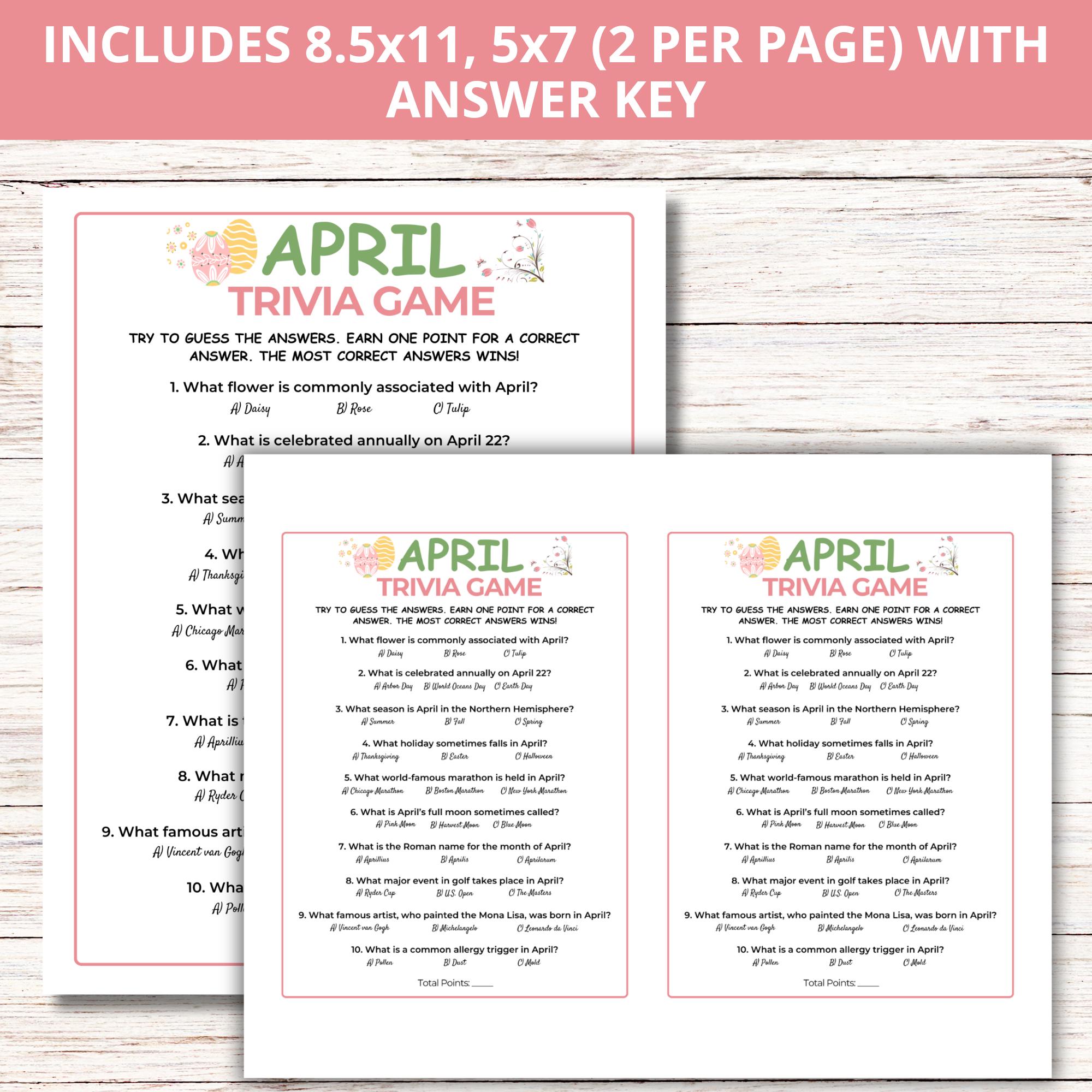 April Trivia Game, Printable April Party Game, Fun Spring Activities ...