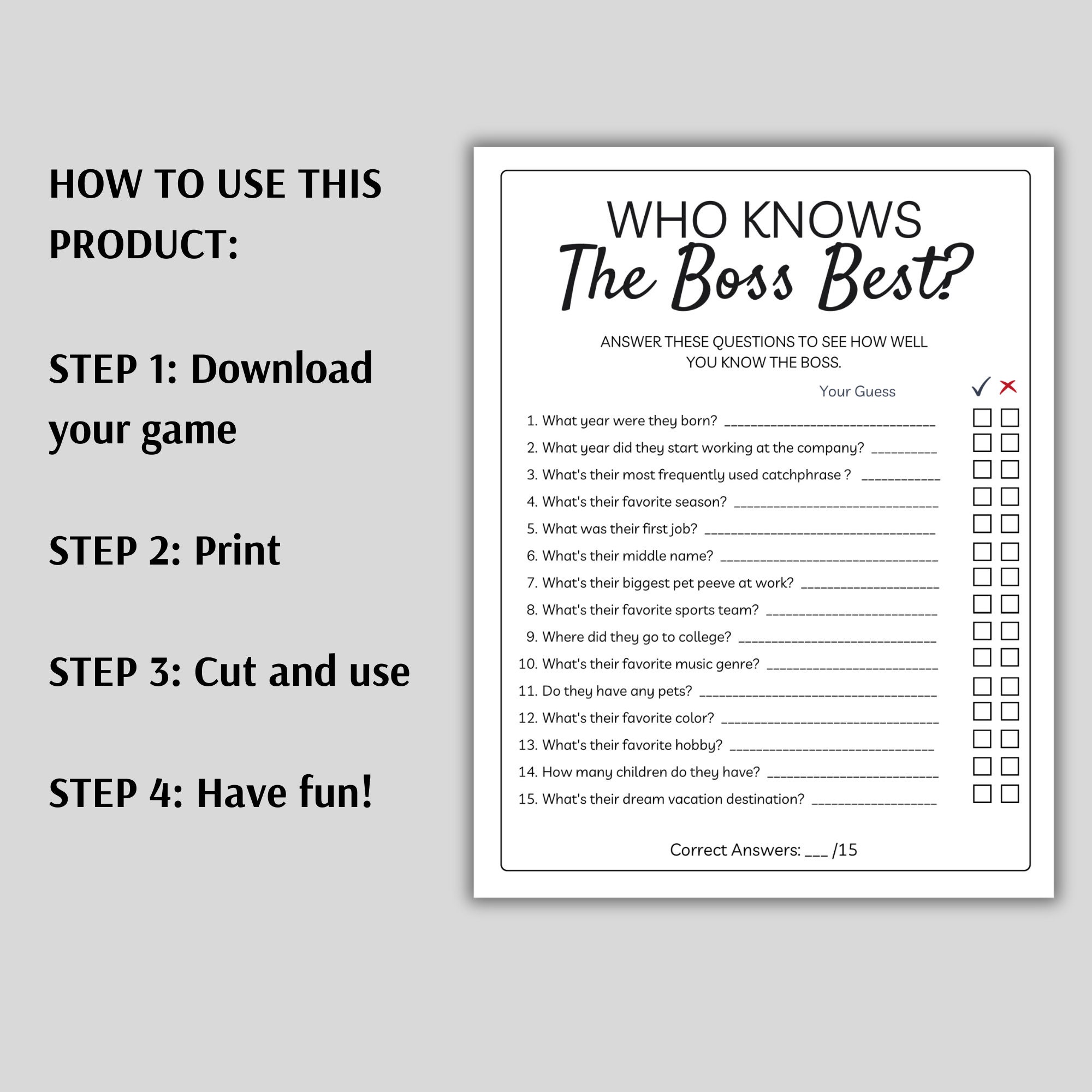 Who Knows the Boss Best Game, Printable Office Party Games, Boss Quiz ...