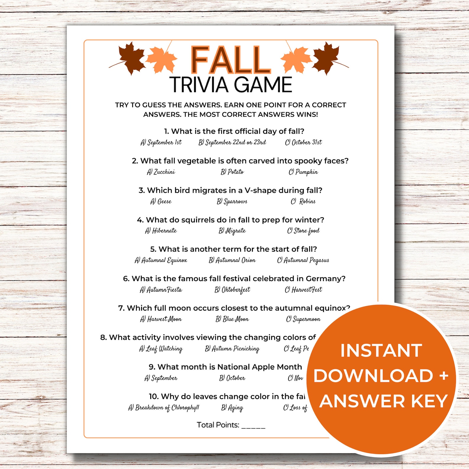 Fall Trivia Game, Fall Printable Games, Fun Fall Activities for Adults ...