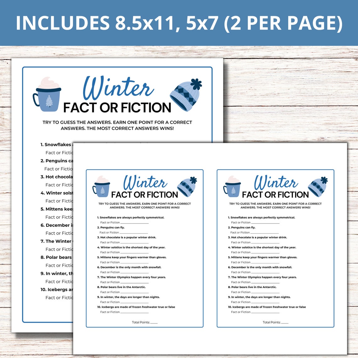 Winter Fact or Fiction Game, Printable Winter Games, True or False ...
