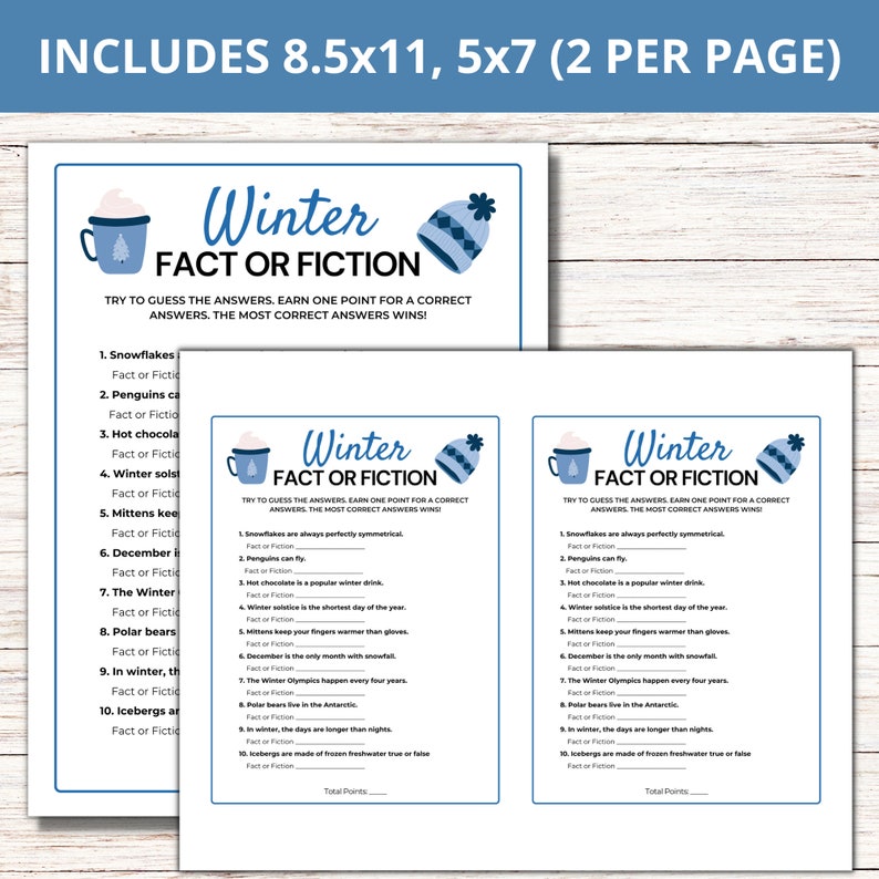 Winter Fact or Fiction Game, Printable Winter Games, True or False ...