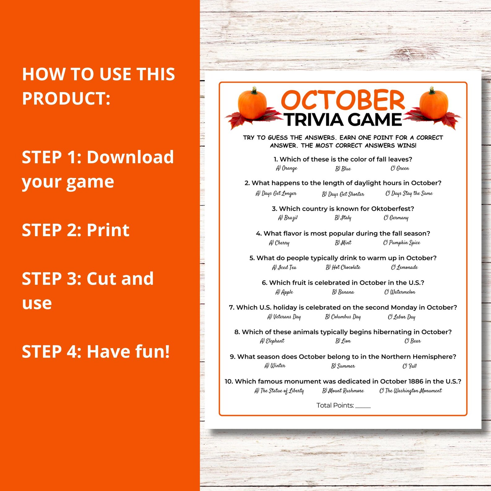 October Trivia Game, Printable October Quiz, Fall Party Games, Fall ...