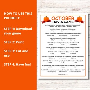 October Trivia Game, Printable October Quiz, Fall Party Games, Fall ...