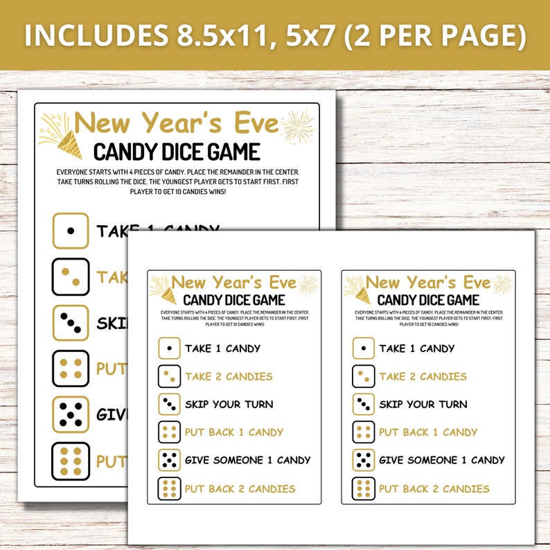 New Year's Eve Candy Dice Game, Printable Candy Game for Kids, Fun New ...