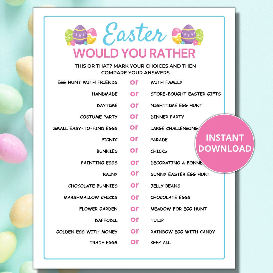 Easter Would You Rather Game, Printable Easter This or That Game, Fun ...