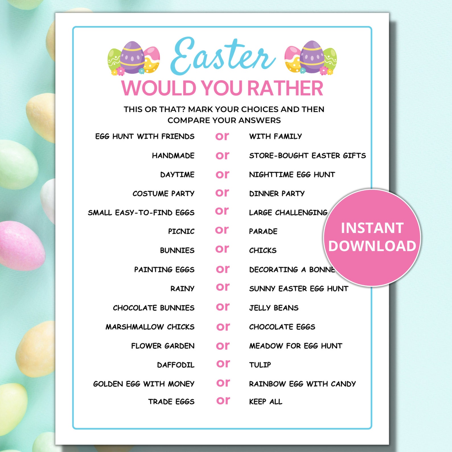 Easter Would You Rather Game, Printable Easter This or That Game, Fun ...
