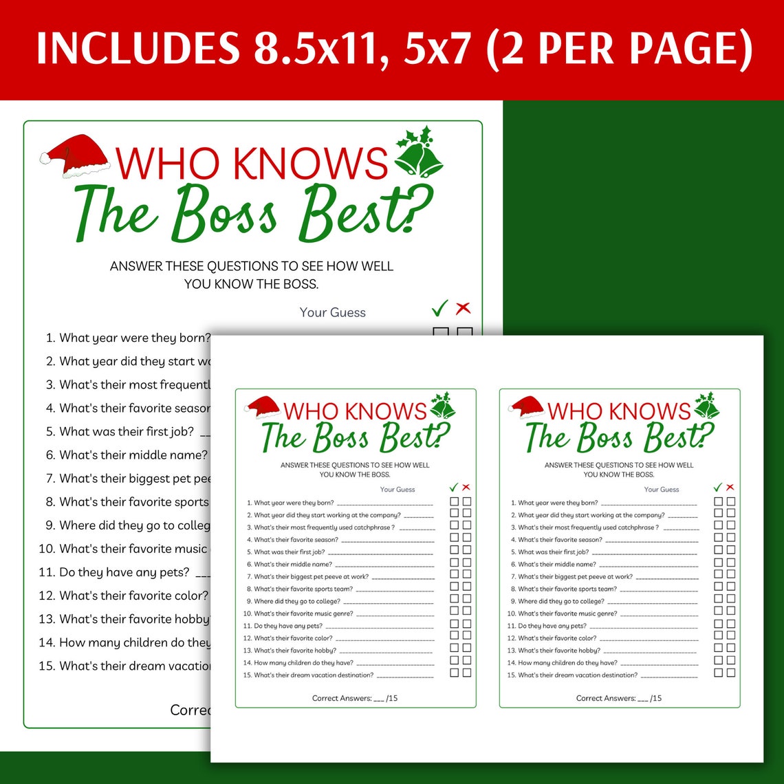 Office Holiday Who Knows the Boss Best Game, Printable Office Party ...