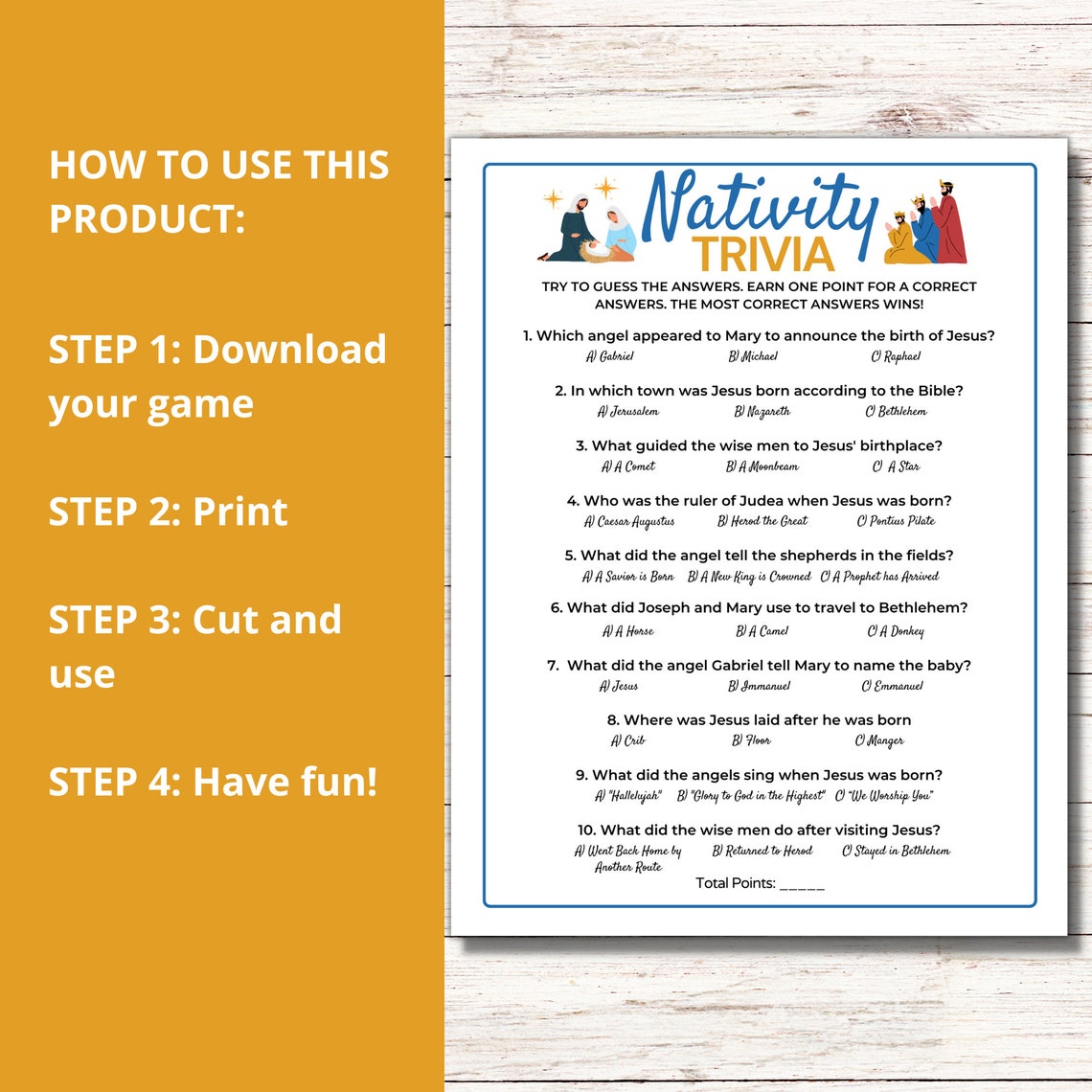 Christmas Nativity Trivia Game, Printable Christmas Games, Fun ...