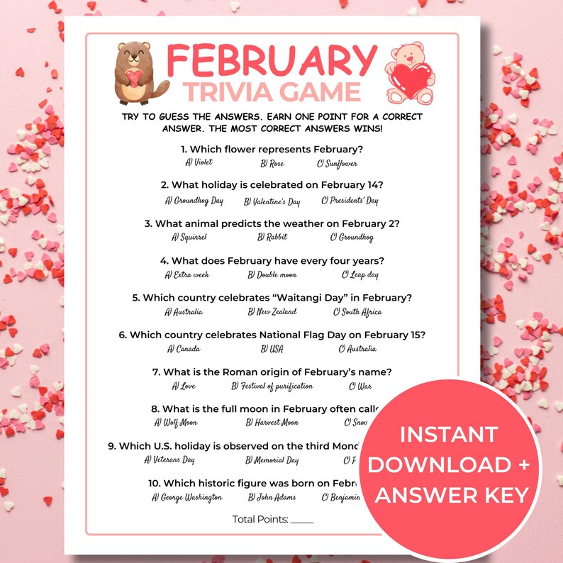 February Trivia Game, Printable February Party Games, Winter Trivia ...