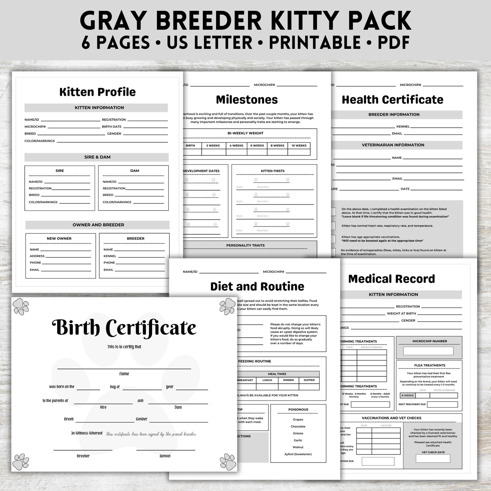 Breeder Kitten Pack, Cat Breeder Forms, Breeder Cat Pack, Kitten ...