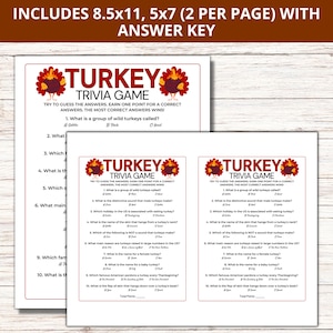 Turkey Trivia Game, Printable Turkey Trivia, Fun Thanksgiving Trivia ...
