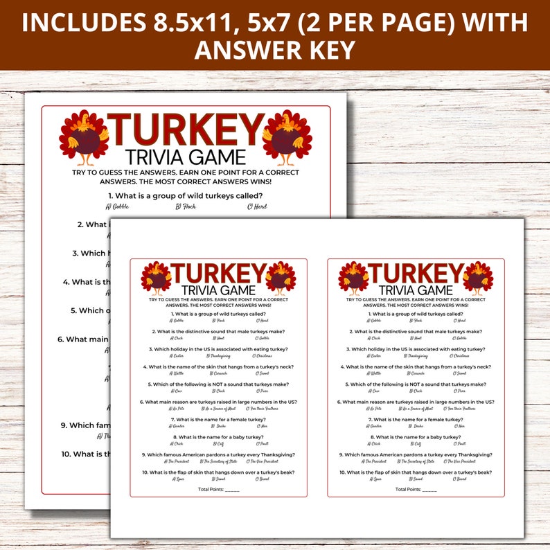 Turkey Trivia Game, Printable Turkey Trivia, Fun Thanksgiving Trivia ...