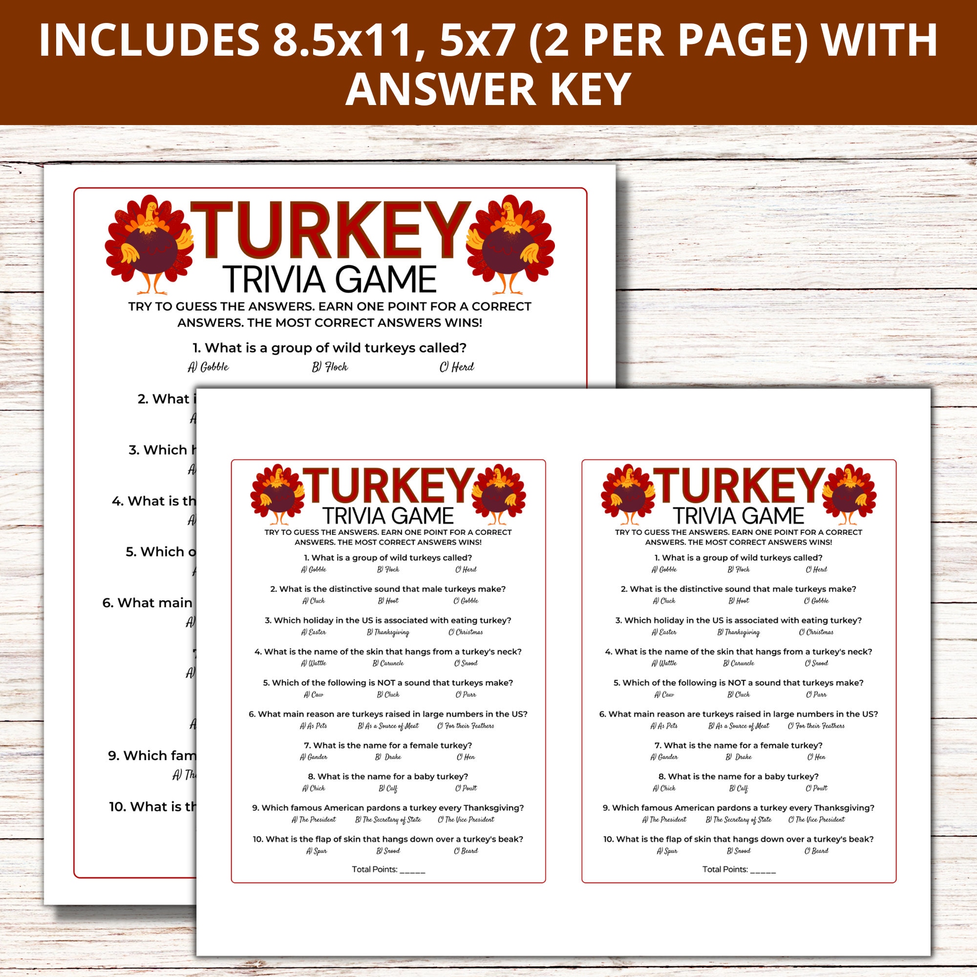 Turkey Trivia Game, Printable Turkey Trivia, Fun Thanksgiving Trivia ...