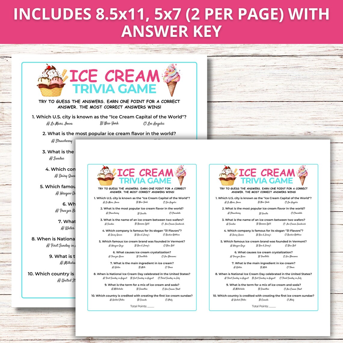 Ice Cream Trivia Game, Printable Ice Cream Party Game, Summer Activity ...