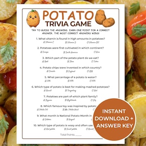 Potato Trivia Game, Printable Potato Game, Potato Quiz for Kids and ...