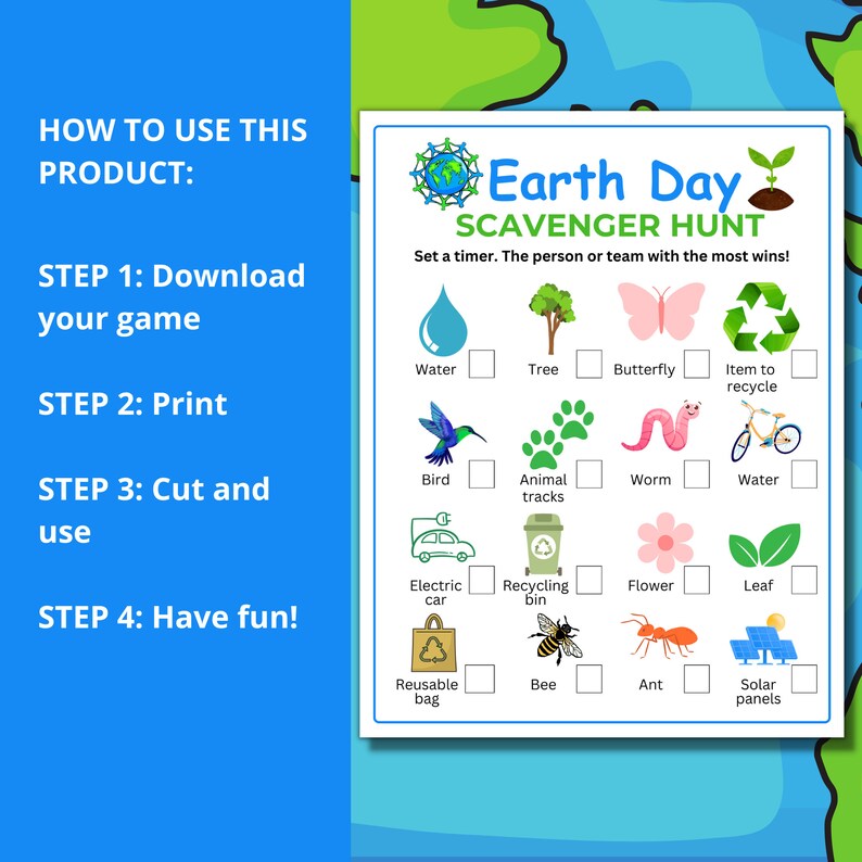 Earth Day Scavenger Hunt Game for Kids, Printable Earth Day Games, Fun ...