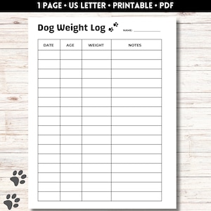 Dog Weight Log, Pet Weight Tracker, Puppy Weight Tracking Chart ...