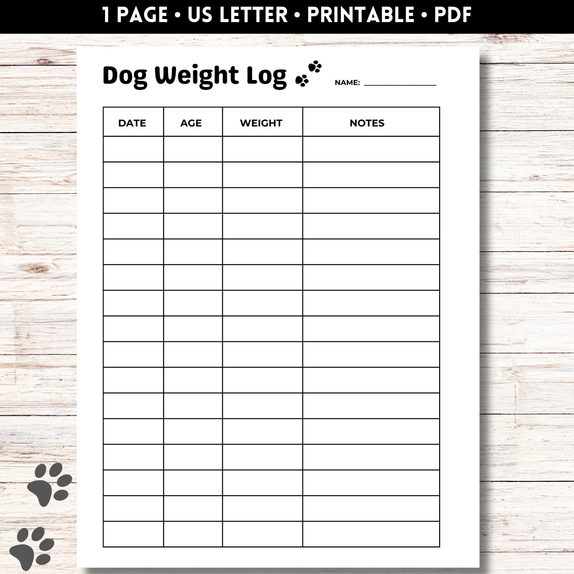 Dog Weight Log, Pet Weight Tracker, Puppy Weight Tracking Chart ...