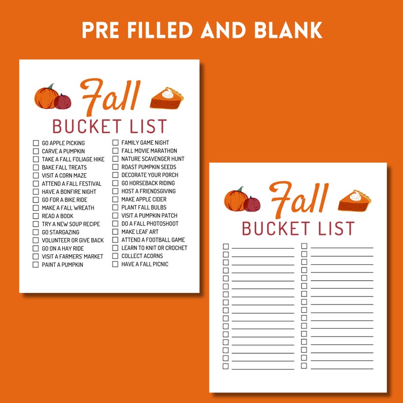 Fall Bucket List Printable, Fun Fall Activities Checklist, Autumn ...
