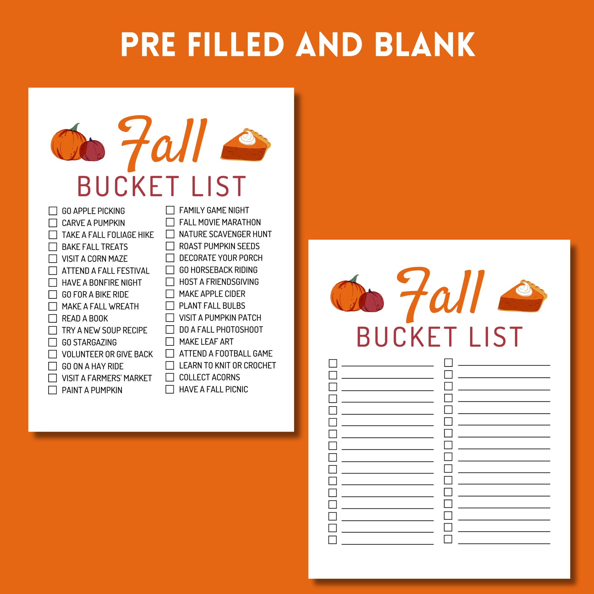 Fall Bucket List Printable, Fun Fall Activities Checklist, Autumn ...