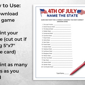 4th of July Name the State Game, Independence Day Game, 4th of July ...