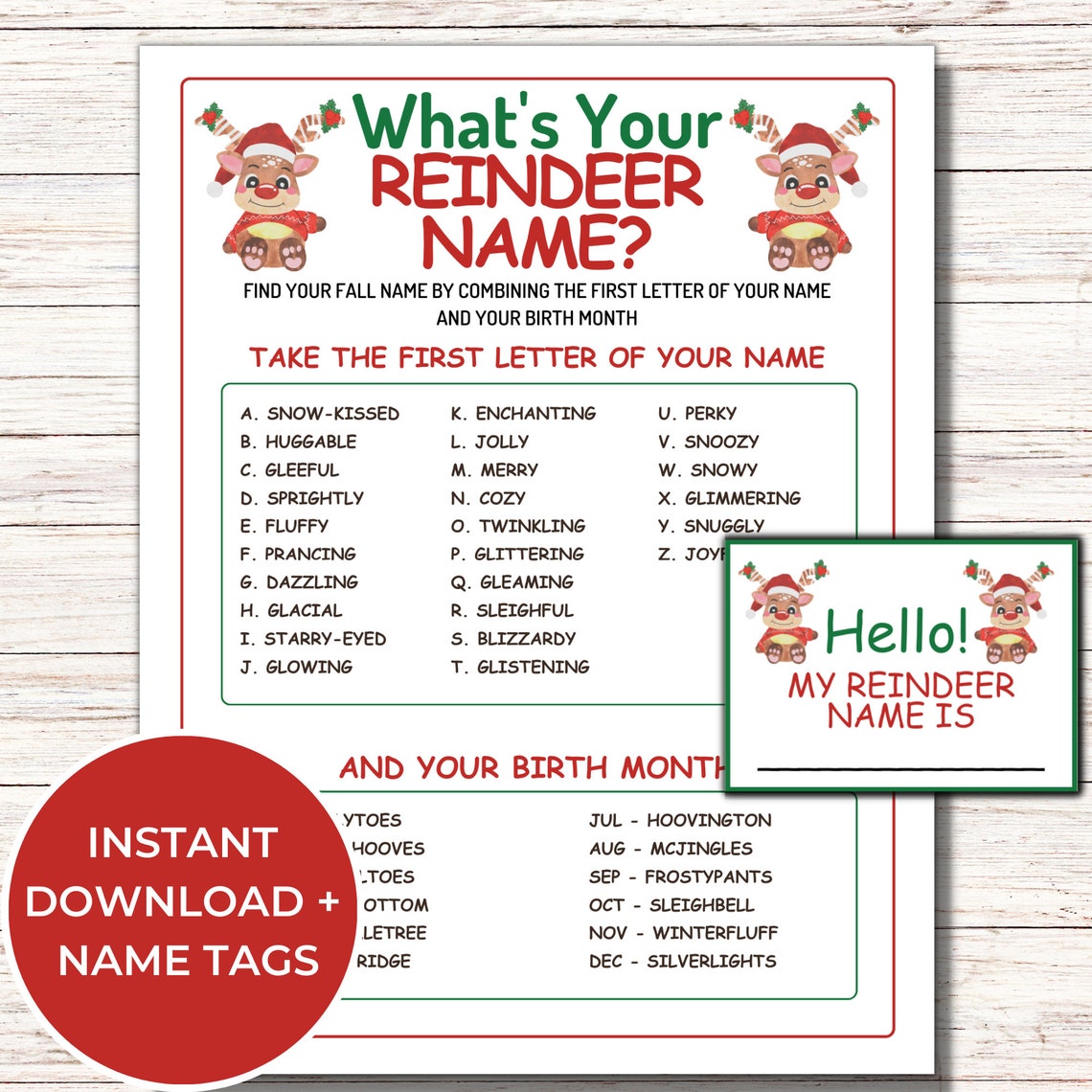 What's Your Reindeer Name Game, Printable Reindeer Name Generator Game ...