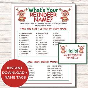 What's Your Reindeer Name Game, Printable Reindeer Name Generator Game ...