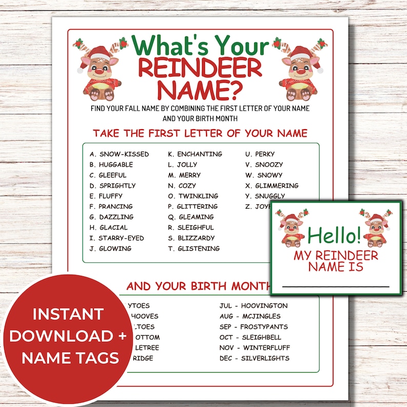 What's Your Reindeer Name Game, Printable Reindeer Name Generator Game ...