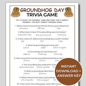 Groundhog Day Trivia Game, Printable Groundhog Day Activity, Fun ...