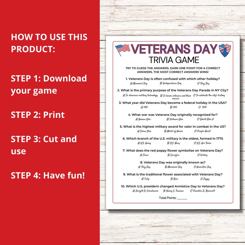 Veterans Day Trivia Game, Printable Veterans Day Games, Patriotic Games ...