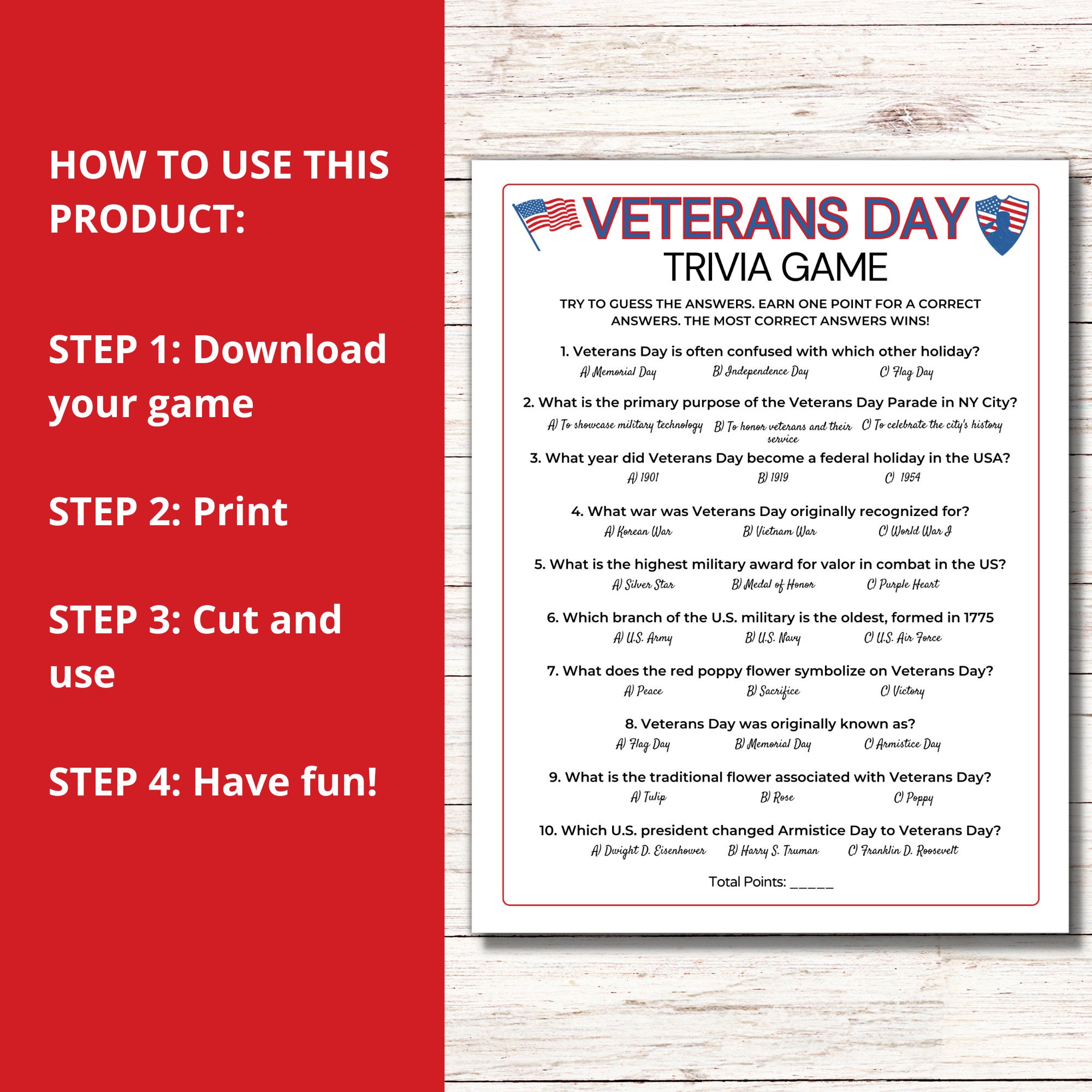 Veterans Day Trivia Game, Printable Veterans Day Games, Patriotic Games ...