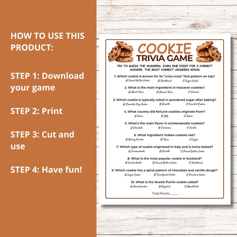 Cookie Trivia Game, Printable Cookie Game, Holiday Cookie Party, Cookie ...