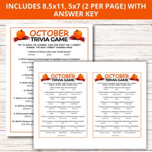 October Trivia Game, Printable October Quiz, Fall Party Games, Fall ...