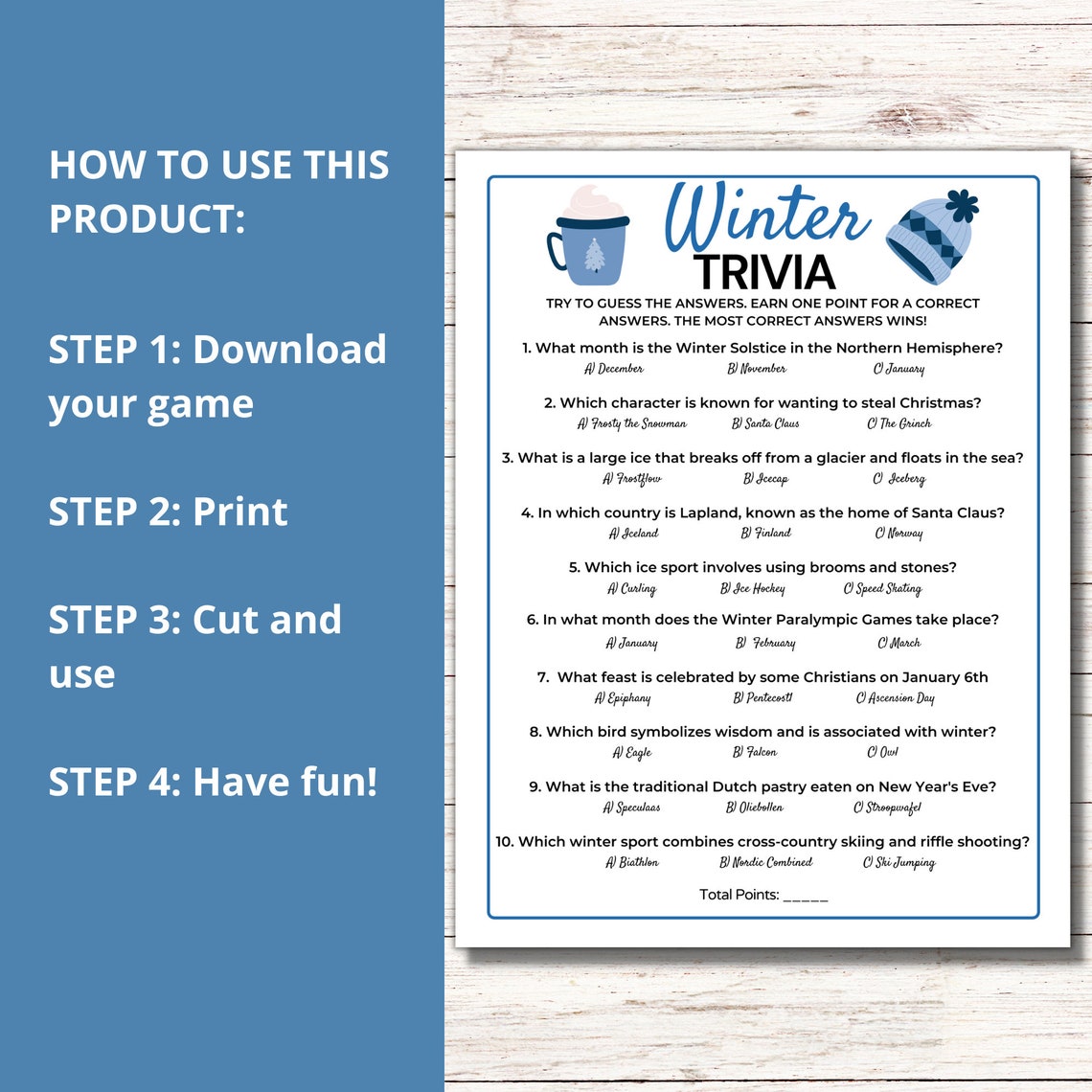 Winter Trivia Game, Printable Winter Games, Winter Holiday Game, Fun ...